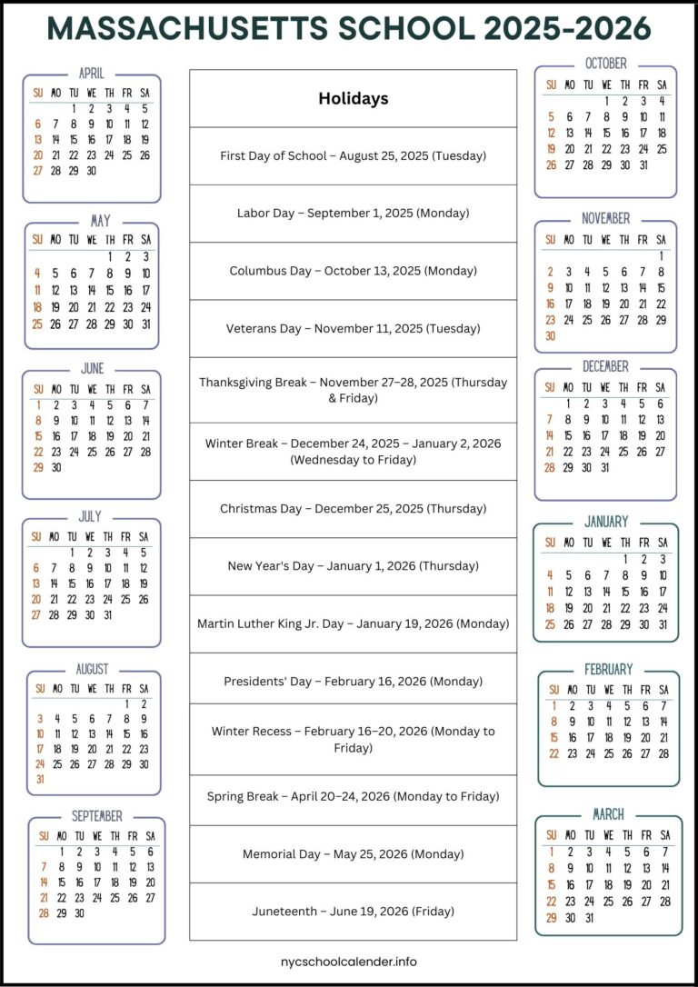 Massachusetts Schools Calendar ( MA) 2026-2027 [Schedule]