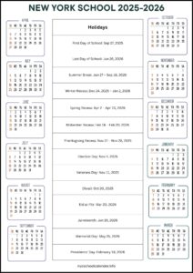 New York Schools Calendar (NY) 2025-2026 [Schedule]