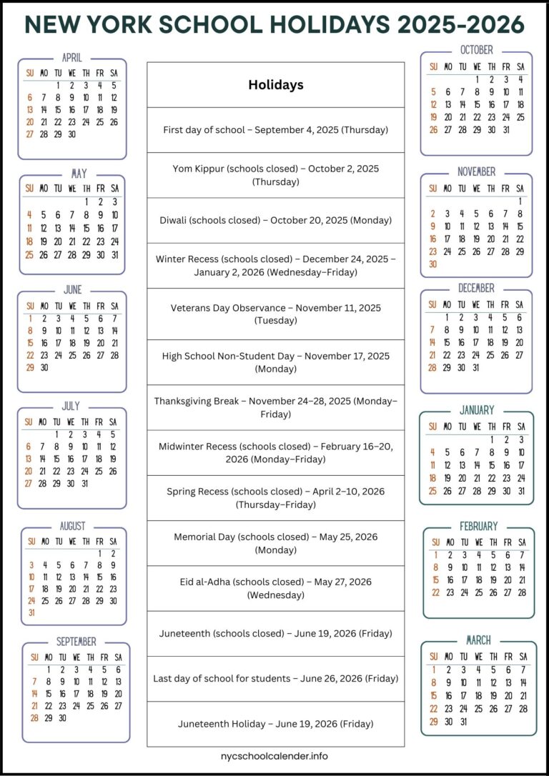 NYC School Calendar [New York] 2025-26 - Holidays