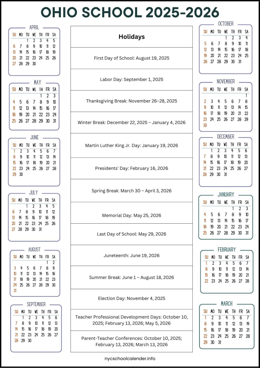 Ohio Schools Calendar (OH) 2026-2027 [Schedule]