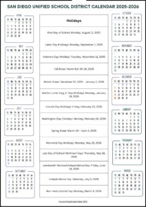 San Diego Unified School District Calendar 2025-2026 Dates