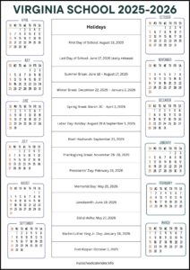 Virginia Schools Calendar (VA) 2025-2026