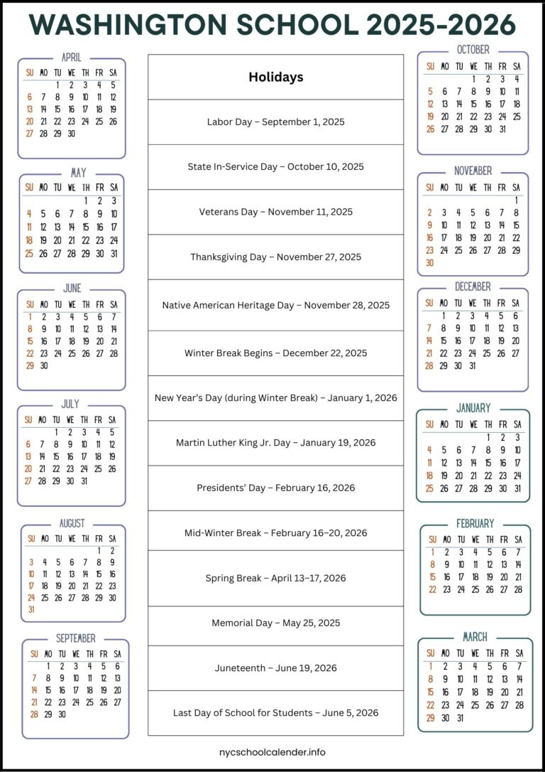 Washington Schools Calendar (WA) 2025-2026 [Schedule]
