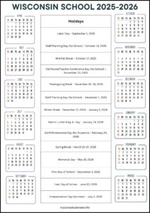 Wisconsin Schools Calendar (WI) 2026-2027 [Schedule]