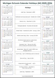 Michigan Schools Calendar (MI) 2026-2027 [Schedule]