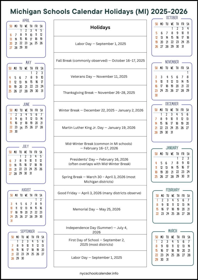 Michigan Schools Calendar (MI) 2026-2027 [Schedule]