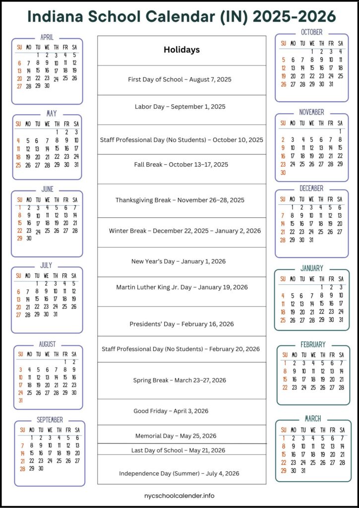 Indiana School Calendar (IN) 2025-2026 [Schedule]